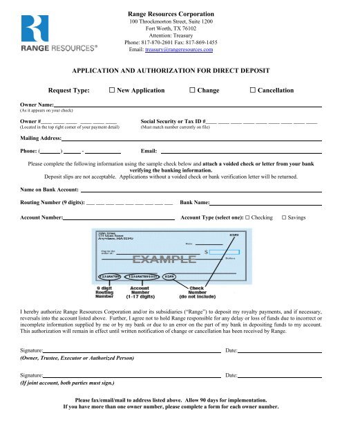 Direct Deposit Authorization - Range Resources