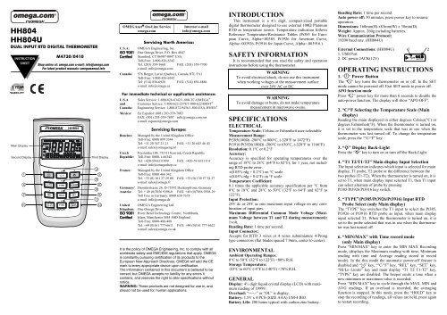Digital Thermometer HH804 - Omega Engineering