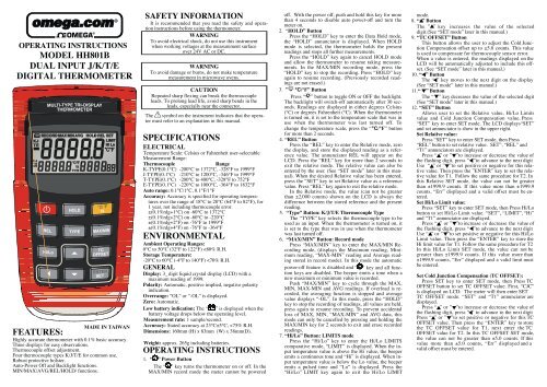 Digital Thermometer HH801B - Omega Engineering