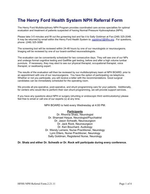 HFHS NPH Referral Form - Henry Ford Health System