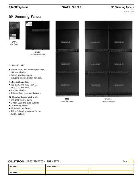 GP Dimming Panels - Lutron