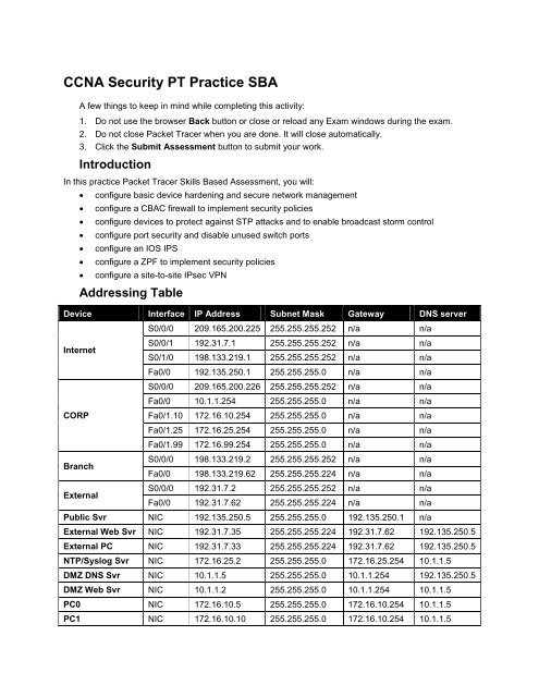 CCNA Security PT Practice SBA CCNA Security PT Practice SBA