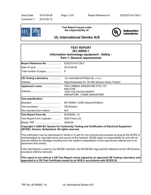 UL International Demko A/S - TDK-Lambda