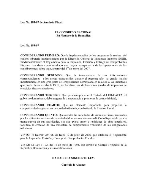 183-07 - Direccion General de Impuestos Internos 183-07 - Direccion General de Impuestos Internos