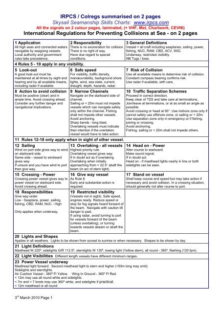 Colregs summary on 2 pages + Decision Tree - Skysail Home Page