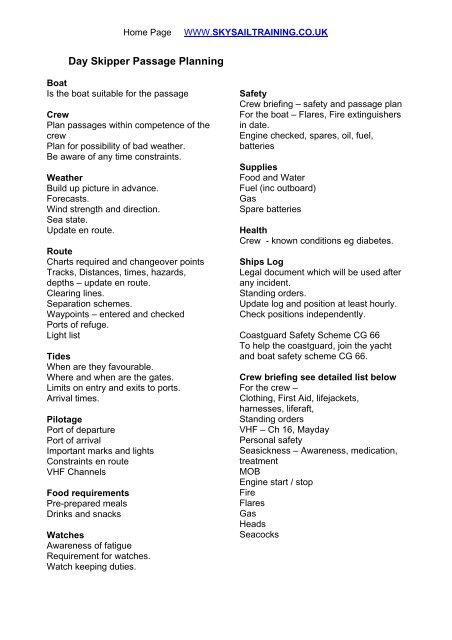 Passage Planning Checklist - Skysail Home Page