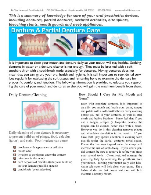 Denture Care handout - Call us today and let me help