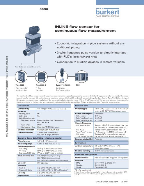 INLINE flow sensor - Burkert