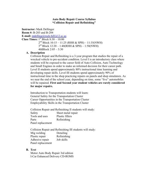 Auto Body Repair Course Syllabus â Collision Repair and ...