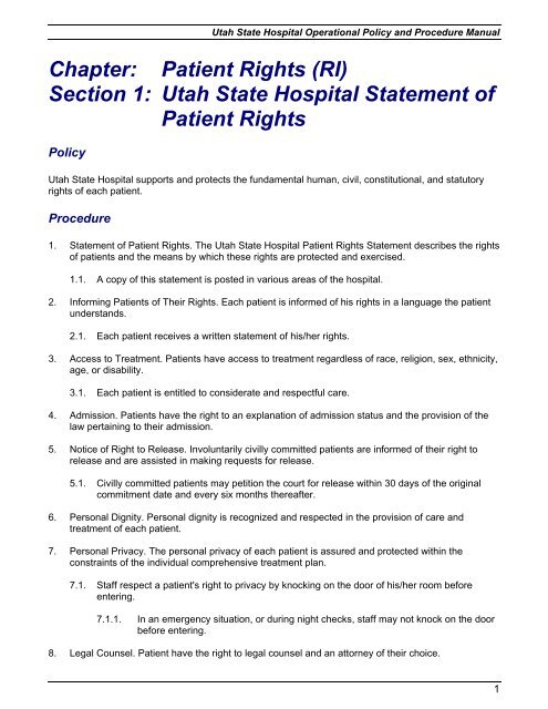 Patient Rights (RI) - Utah State Hospital