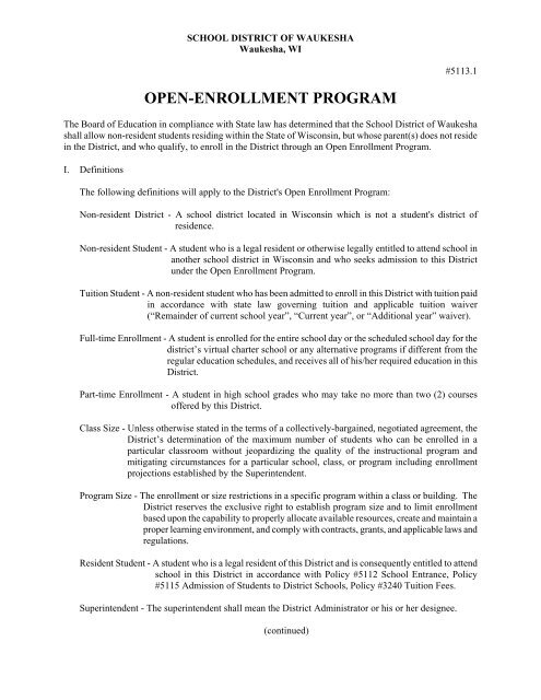 OPEN-ENROLLMENT PROGRAM - Waukesha School District