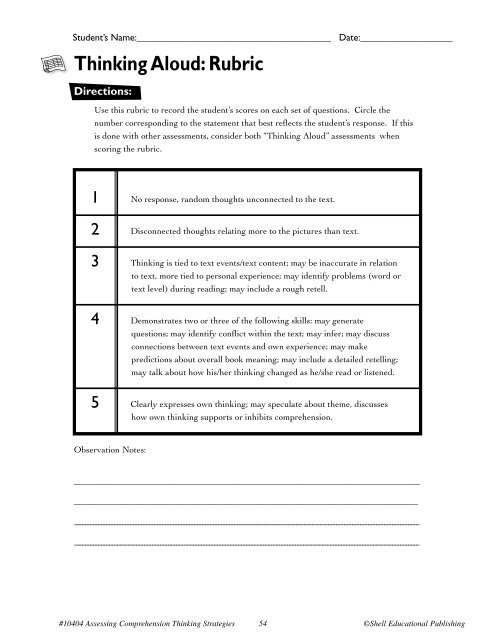 Thinking Aloud: Rubric - eslriverside