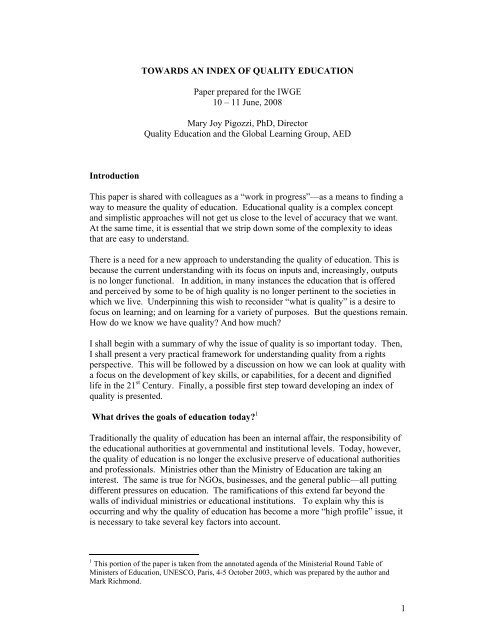 11 June, 2008 Mary Joy Pigozzi, PhD, Director Quality - IIEP - Unesco