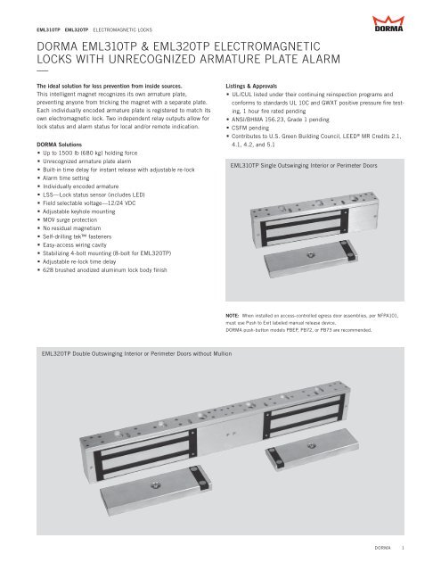 dorma eml310tp & eml320tp electromagnetic locks with ...
