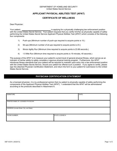 applicant physical abilities test (apat) - United States Secret Service