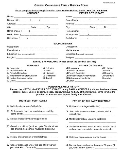 Genetic Counseling Family History Form - Children's Memorial ...