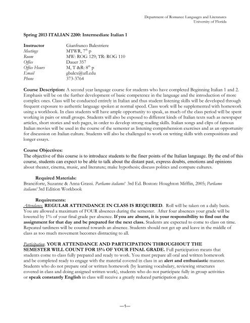 ITA 2200 - Department of Languages, Literatures, and Cultures ...