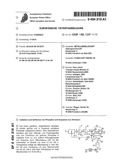 Verfahren zum Entfernen von Phosphor und Suspensa aus Abwasser Verfahren zum Entfernen von Phosphor und Suspensa aus Abwasser