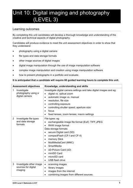Unit 10: Digital imaging and photography (LEVEL 3) - OCR