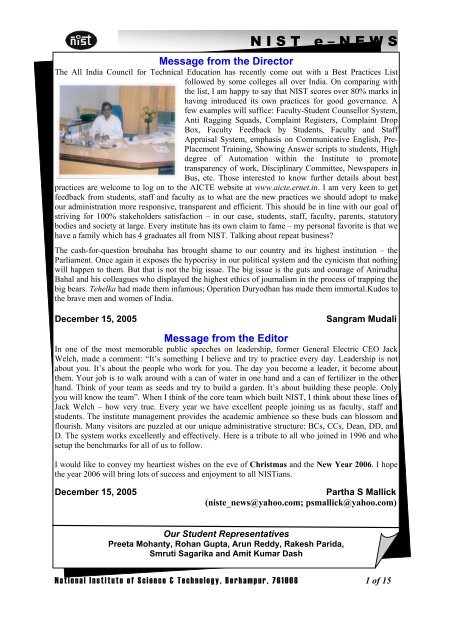 NIST e-NEWS(Vol 37, Dec 15, 2005)