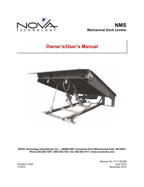 NMS Mechanical Dock Leveler Owner's Manual ... - Nova Technology