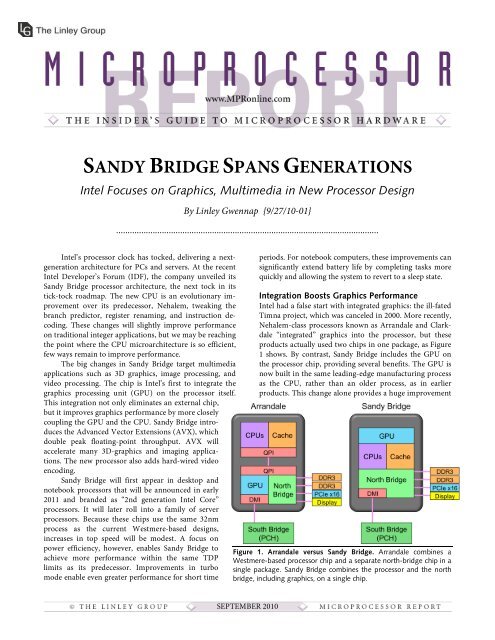 SANDY BRIDGE SPANS GENERATIONS Intel Focuses on Graphics ...