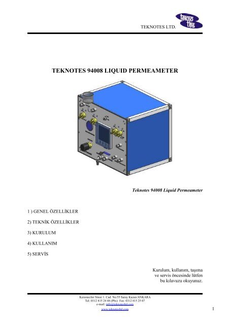 TEKNOTES 94008 LIQUID PERMEAMETER