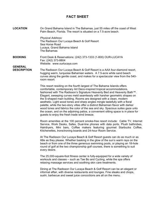 The Radisson FACT SHEET - Grand Lucayan