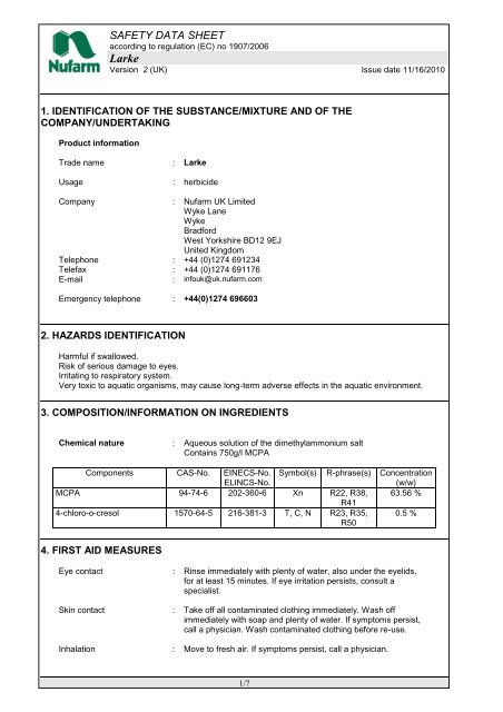 SAFETY DATA SHEET - Nufarm UK