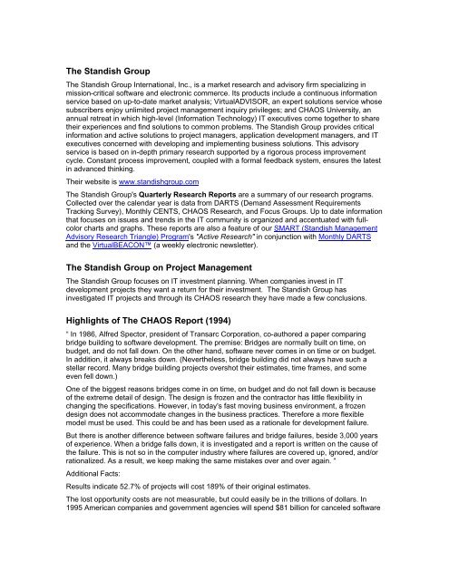 Standish Group Report on Project Management - The Projex Group