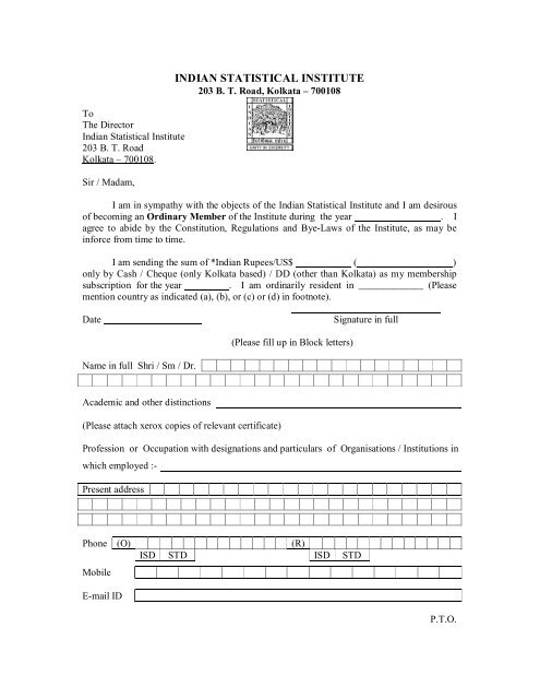 application form - Indian Statistical Institute