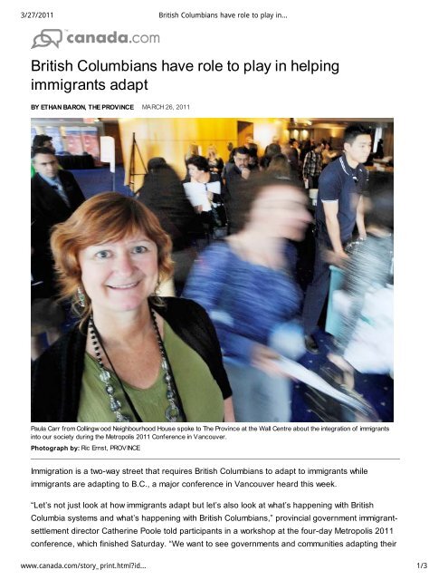British Columbians have role to play in helping immigrants adapt
