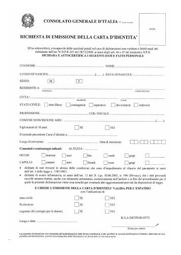 modulo richiesta carta d' identita' per minorenne - Consolato ...