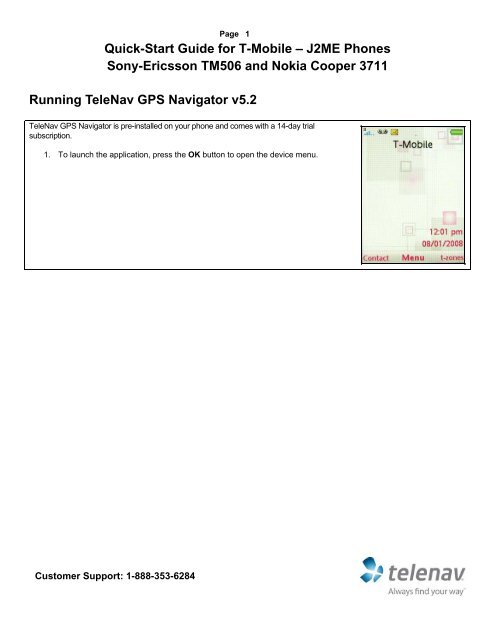 TeleNav v5.2 Quick-Start Guide - T-Mobile (J2ME Ericsson and Nokia)