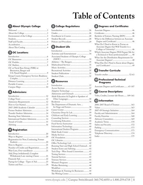 Welcome to Olympic College! Table of Contents