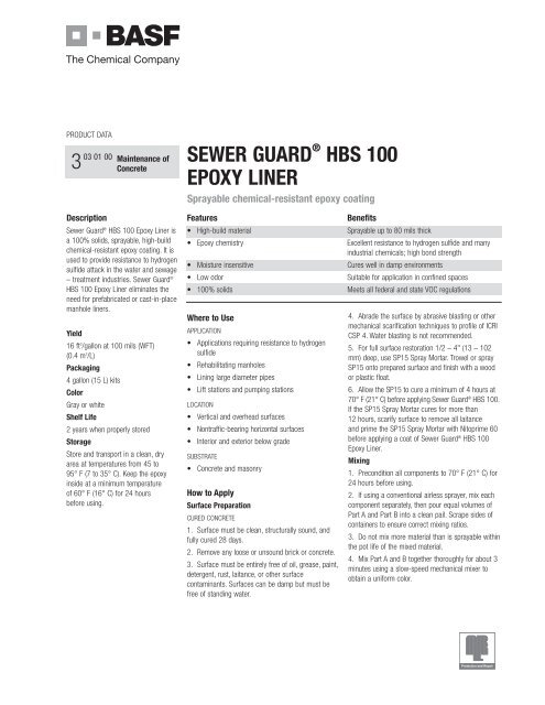 SEWER GUARDÃ‚Â® HBS 100 EPOXY LINER 3 - BASF Building Systems