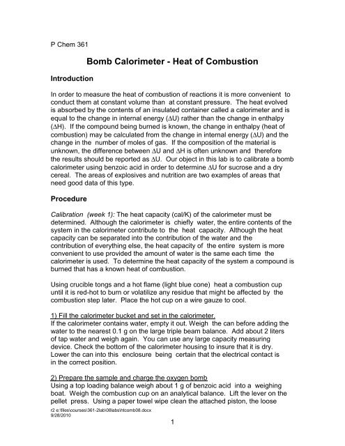 Bomb Calorimeter - Heat of Combustion