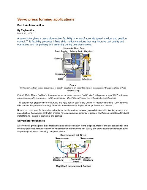 Servo press forming applications - Net Shape Manufacturing - The ...