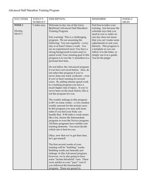 Advanced Half Marathon Training Program - Grandmas Marathon