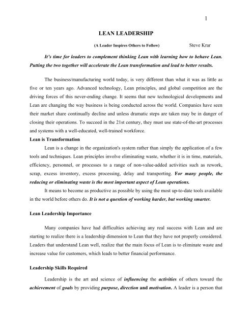 Lean Leadership.pdf - Manufacturing Automation