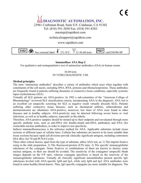 ANA HEP-2 IFA Kit - Diagnostic Automation : Cortez Diagnostics