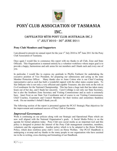 President Report presented to AGM Nov 2011 - Pony Club ...