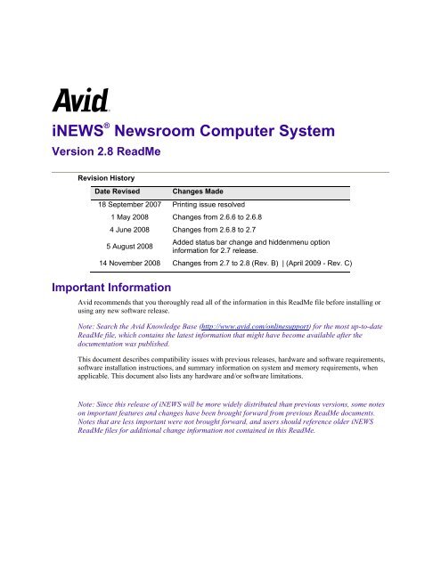 iNEWS v2.8 ReadMe - Avid