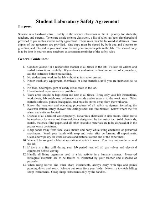 Student Laboratory Safety Agreement - Mr. Goodenough's Class