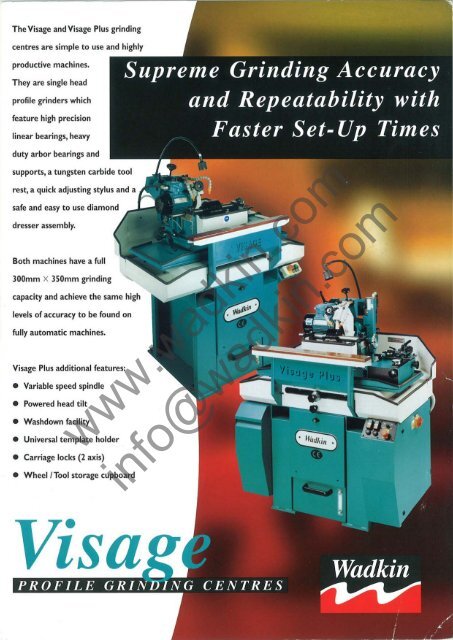 Wadkin VISAGE & VISAGE PLUS Grinder Literature