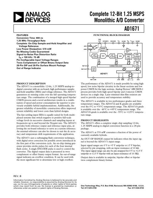 AD1671 Complete 12-Bit 1.25 MSPS Monolithic A ... - Analog Devices