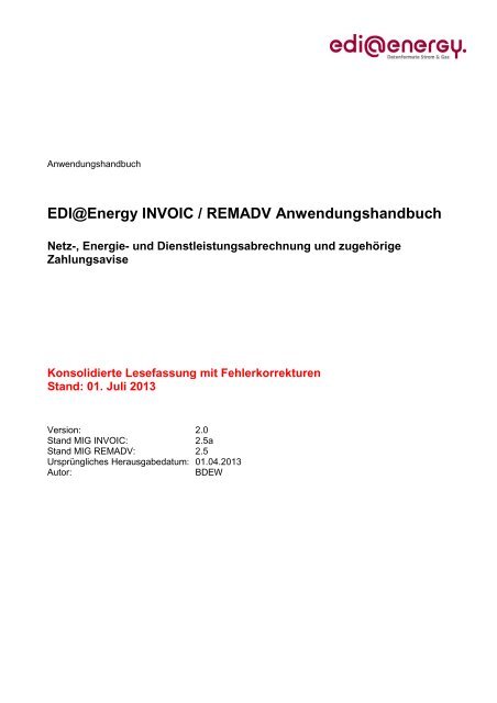 INVOIC /REMADV AHB 2.0 Konsolidierte ... - Edi-energy.de