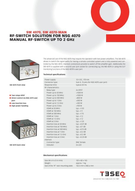 RF-SWITCH SoluTIon FoR nSG 4070 Manual RF-SWITCH ... - Teseq