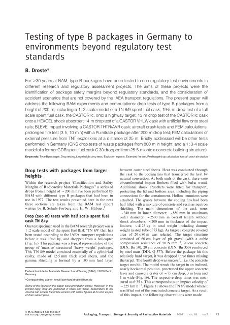 Testing of type B packages in Germany to environments beyond - BAM