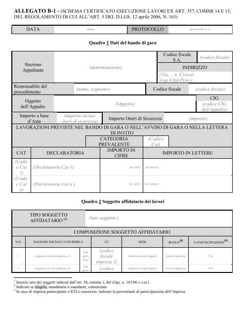 â 248 â ALLEGATO B-1 - (SCHEMA CERTIFICATO ESECUZIONE ...